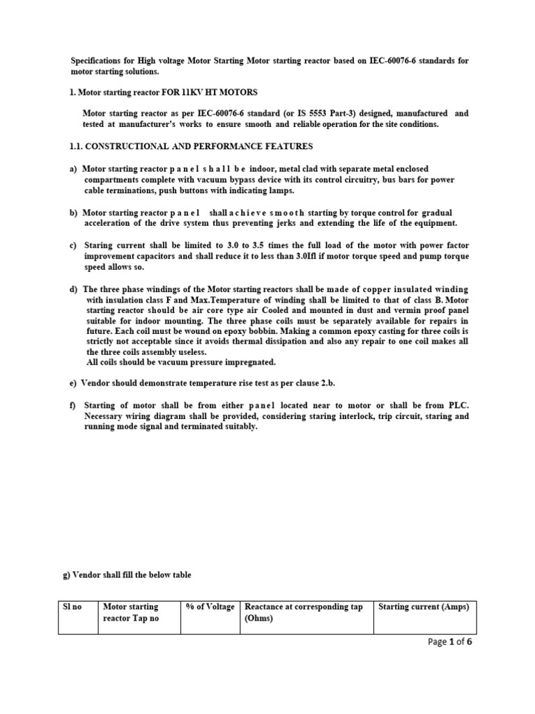 Specifications For High Voltage Motor Starting FCMA Soft Starters ...