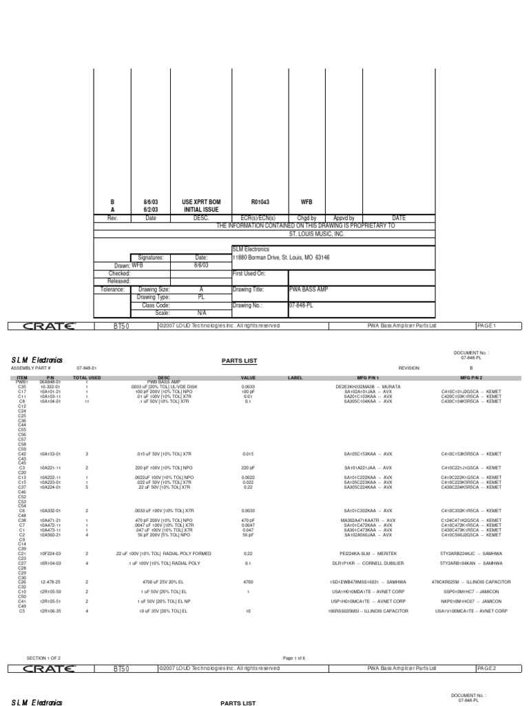 Bass Amp Parts List | PDF | Electricity | Electrical Engineering