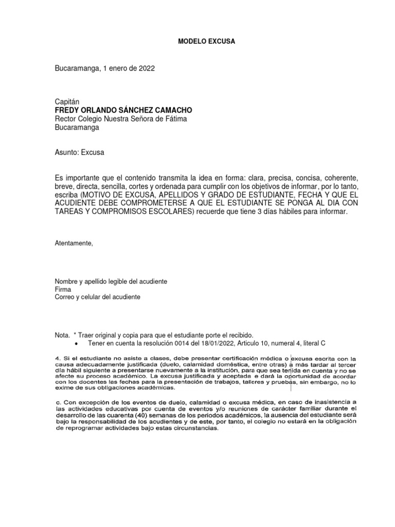 MODELO EXCUSA | PDF