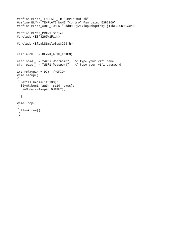 Control DC Fan Using Esp8266 Blynk Iot - Ino | PDF Control DC Fan Using Esp8266 Blynk Iot - Ino | PDF