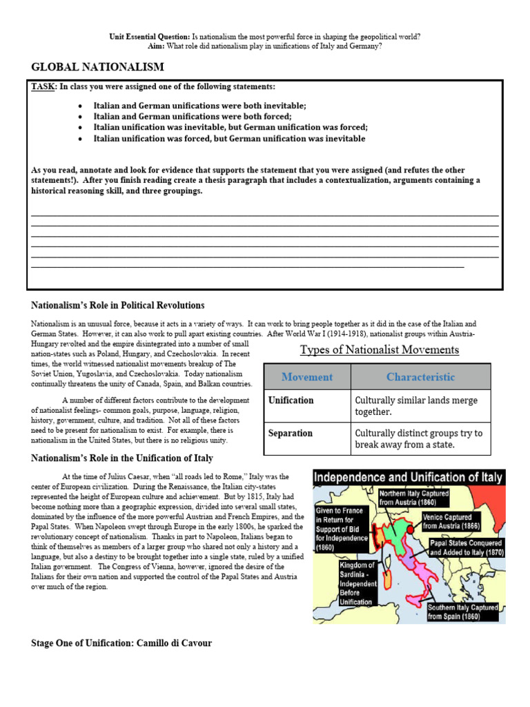 Italian and German Unification Thesis - APW | PDF | Otto Von Bismarck ...