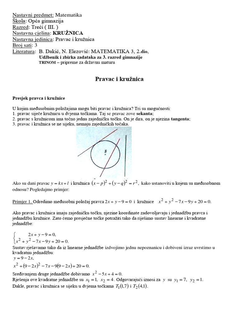 Razred PRAVAC I KRUŽNICA | PDF
