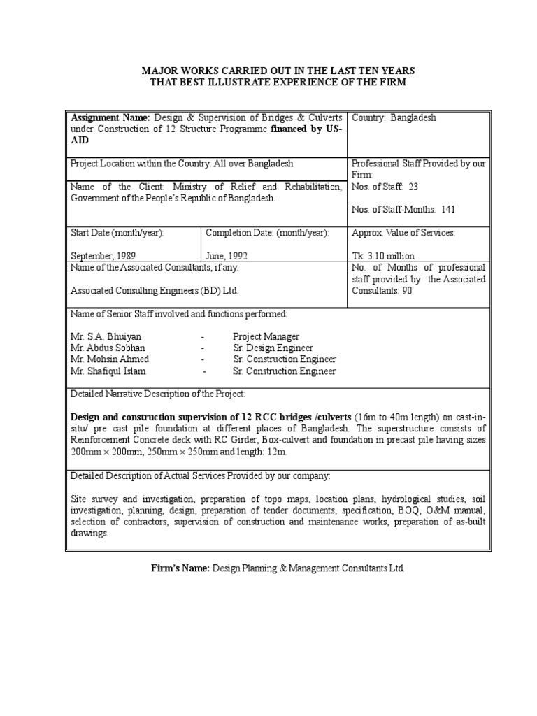 Road Project Data Sheet | PDF | Road | Consultant