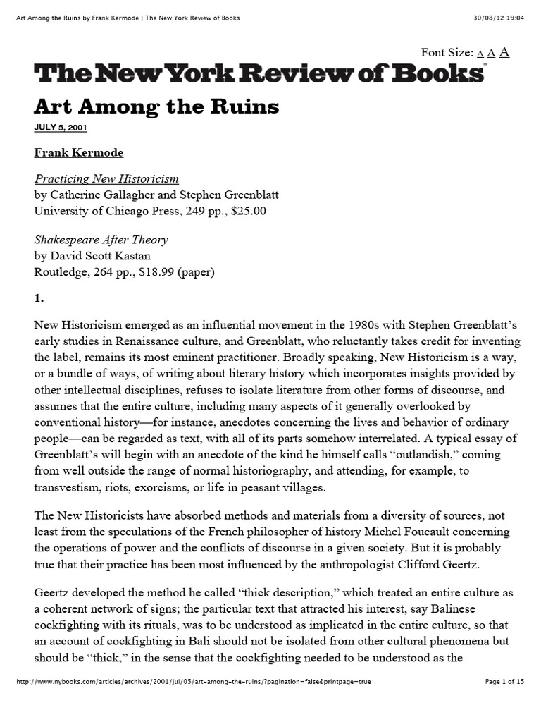 Art Among The Ruins by Frank Kermode - The New York Review of Books ...