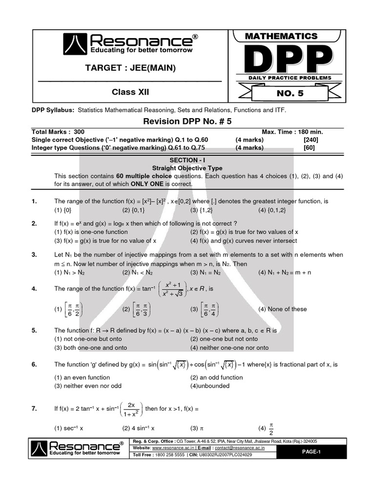 DPP No. 5 English PC d6XMamp | PDF | Function (Mathematics) | Mathematics