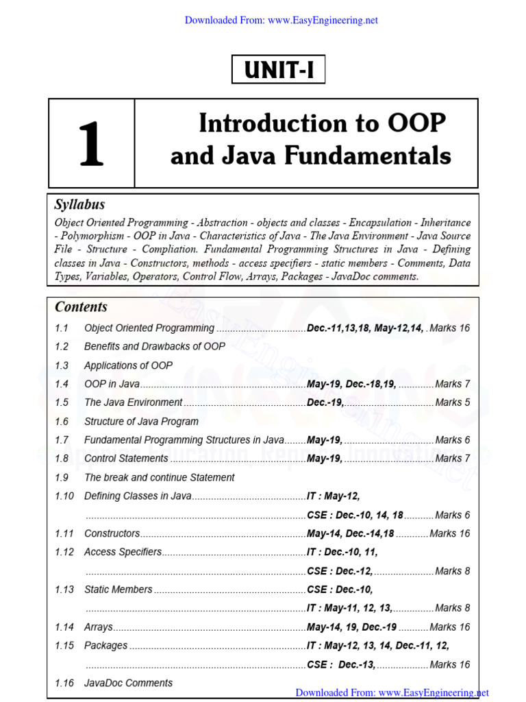 CS8392 Unit 1 | PDF | Java (Programming Language) | Object Oriented Programming