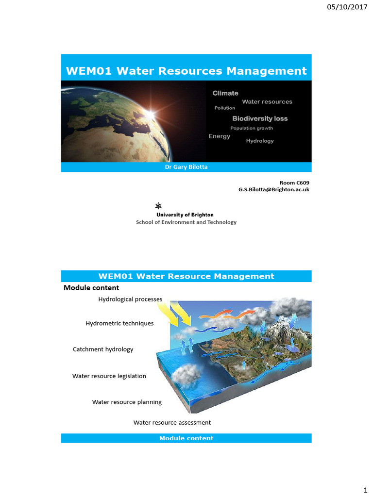 WEM01 - Lecture 1 - Water Resource Management - Introduction | PDF ...