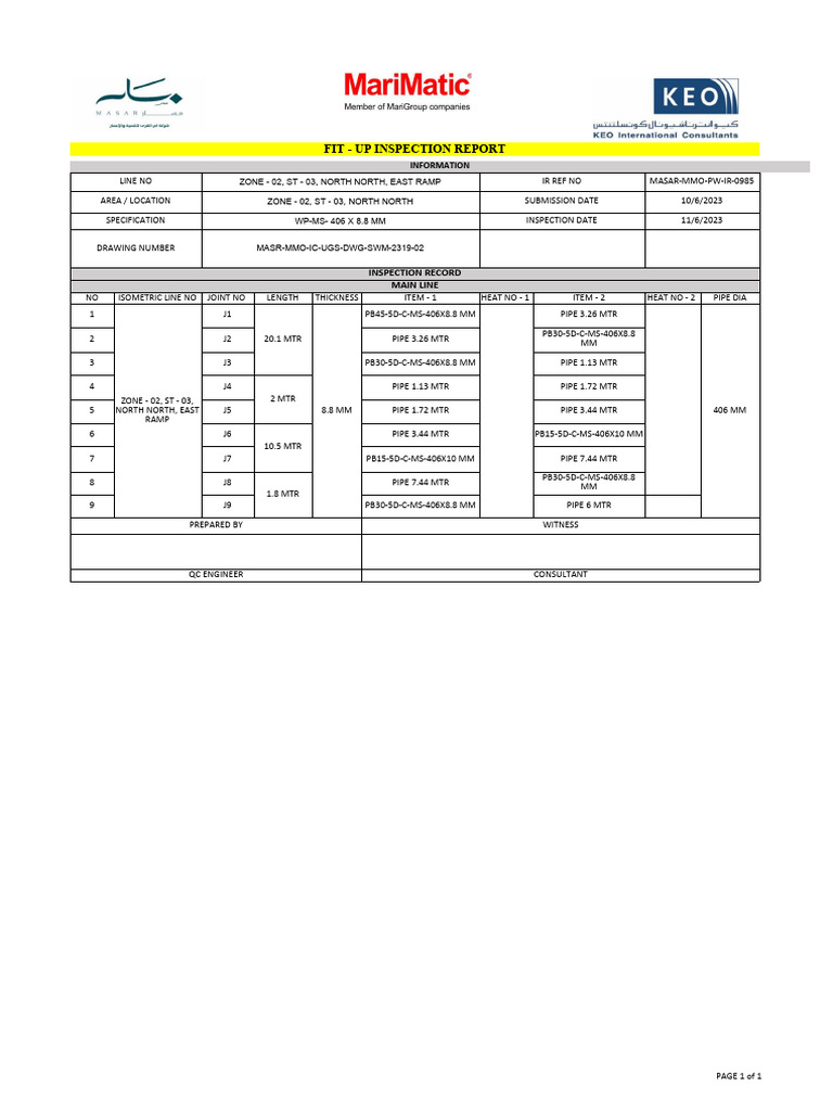 Fit Up Record - Layout - 985 | PDF