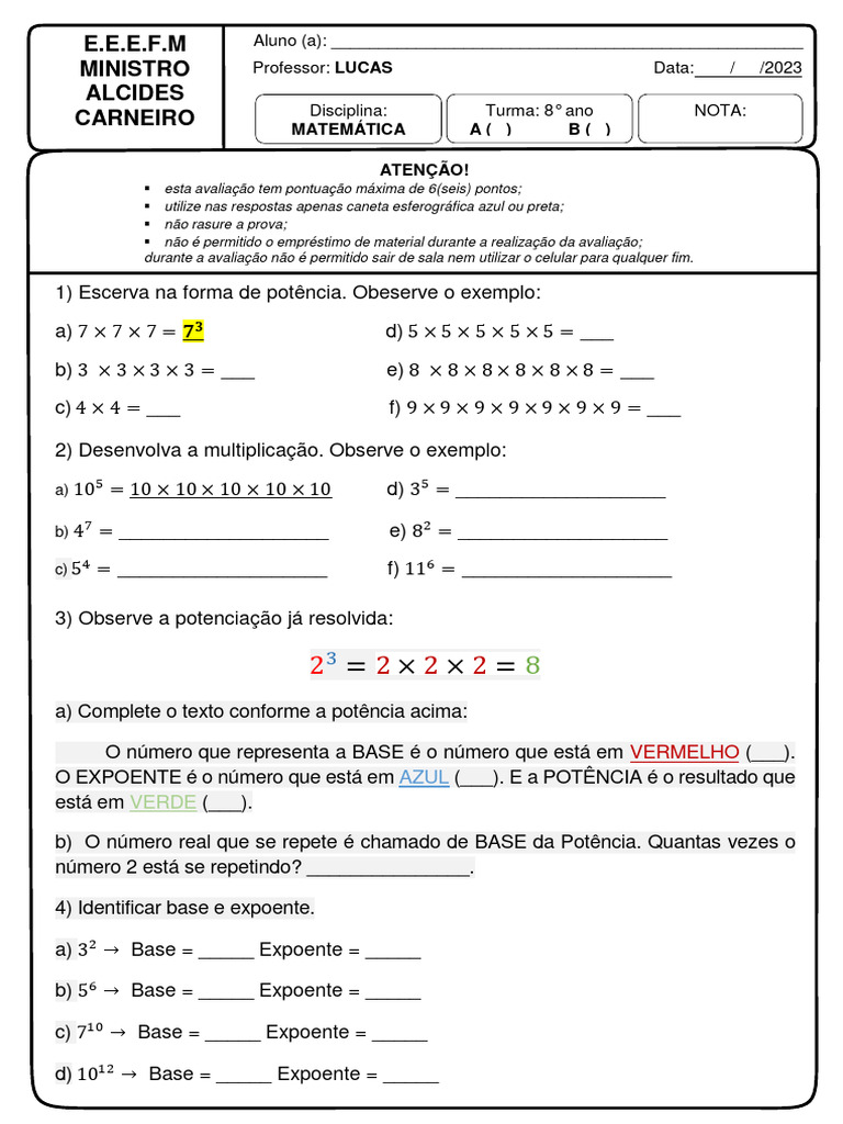 Prova Adaptada De Matemática 8° Ano Pdf 4810
