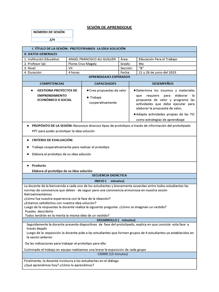 SESIÓN Fase Prototipar Emp | PDF | Maestros | Aprendizaje