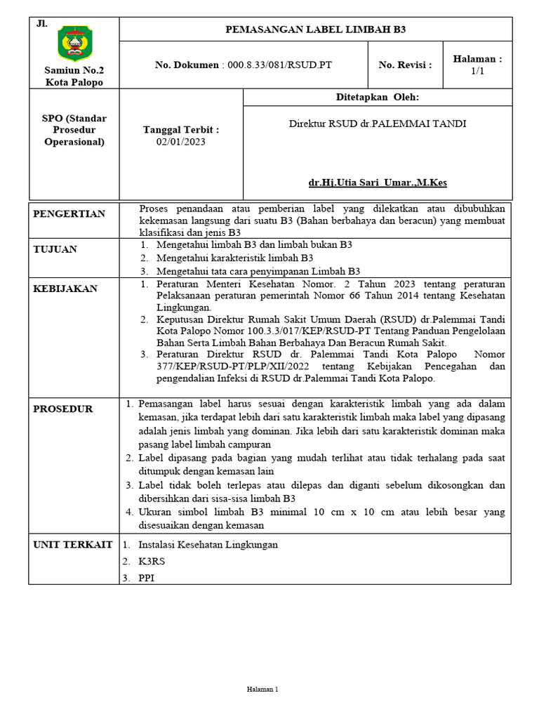 Spo Pemasangan Label Limbah B3 | PDF