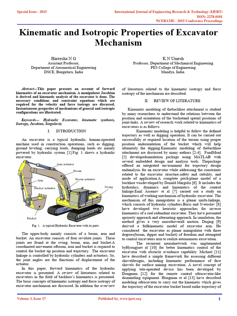 Kinematic and Isotropic Properties of Excavatormechanism IJERTCONV3IS17016 | PDF | Kinematics ...