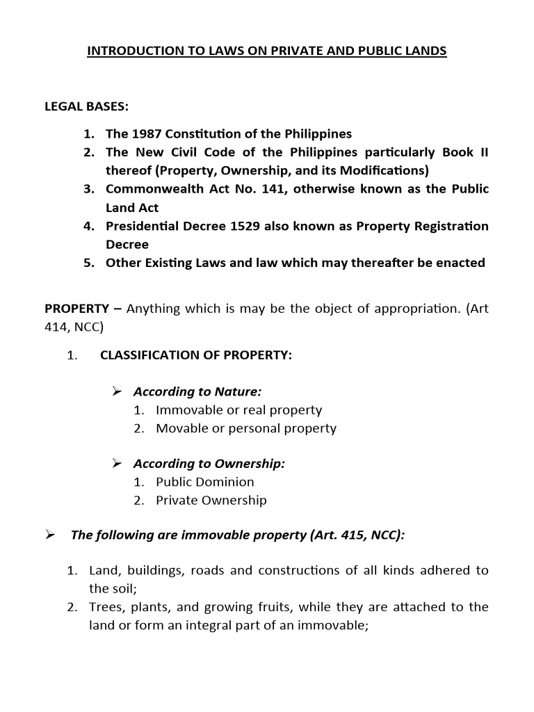 Philippine Land Ownership Laws Overview | PDF | Easement | Concurrent ...