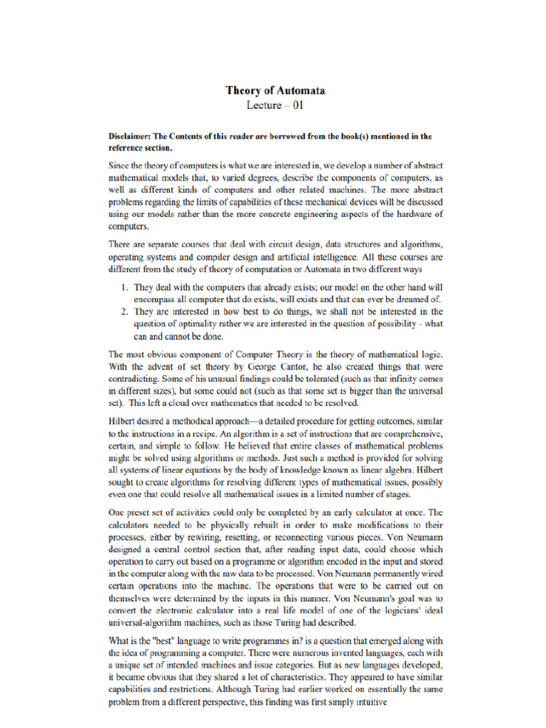 Lecture01 Theory of Automata | PDF