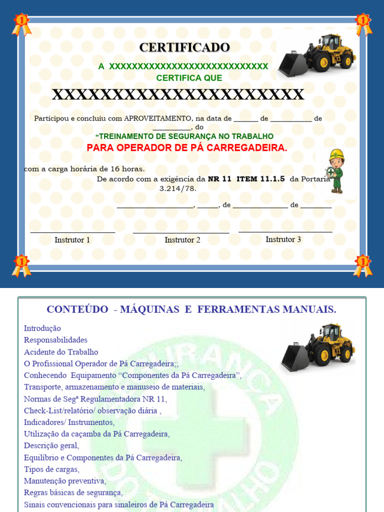 Modelo de Certificado Para Treinamento de Operador de Pá Carregadeira ... Modelo de Certificado Para Treinamento de Operador de Pá Carregadeira ...