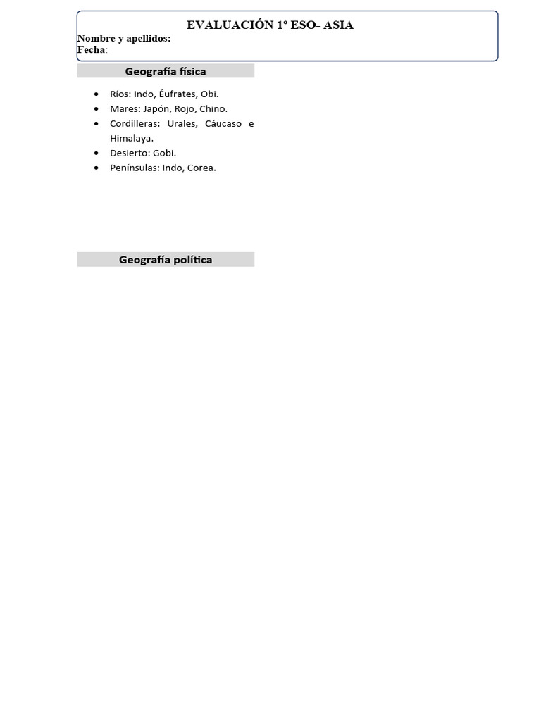 Geografía de Asia para 1º ESO | PDF