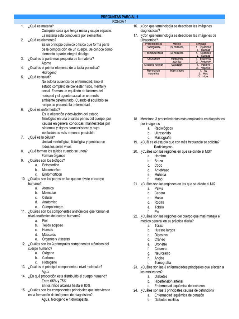 Preguntas Parcial 1 | PDF | Ultrasonido | Rayo X
