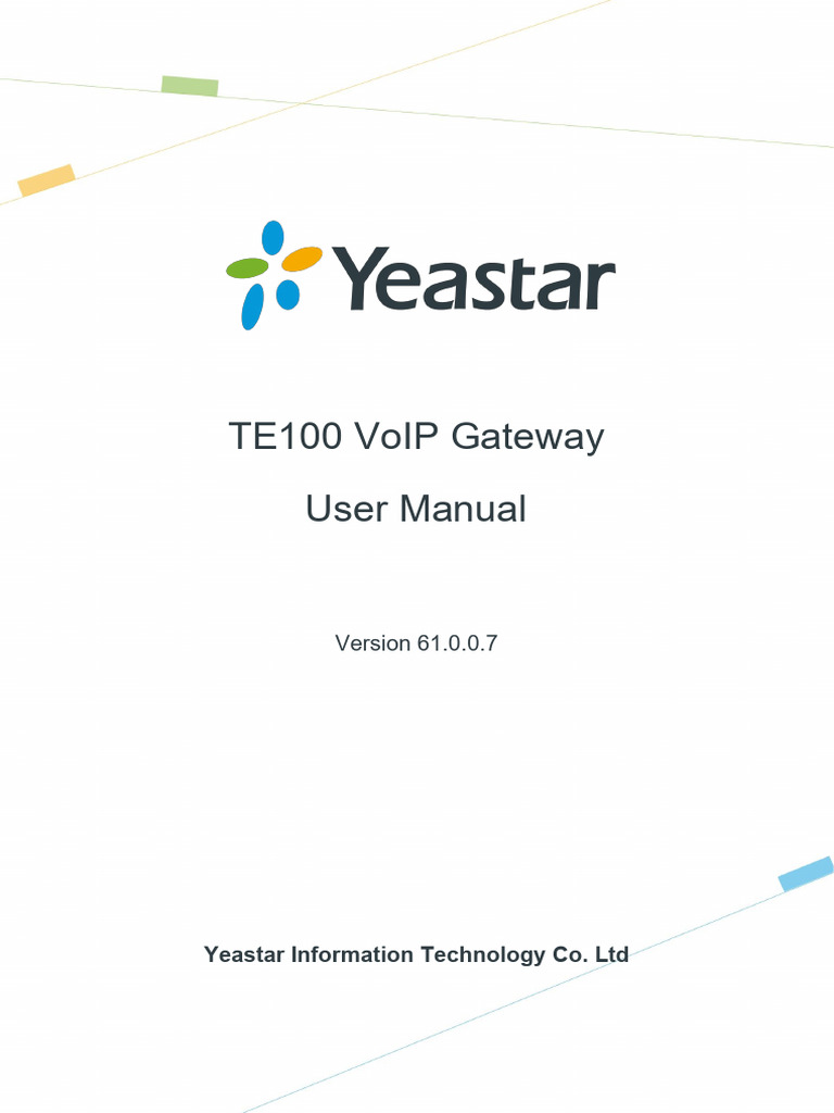 Yeastar TE100 User Manual v61.0.0.7 | PDF | Port (Computer Networking) | Ip Address