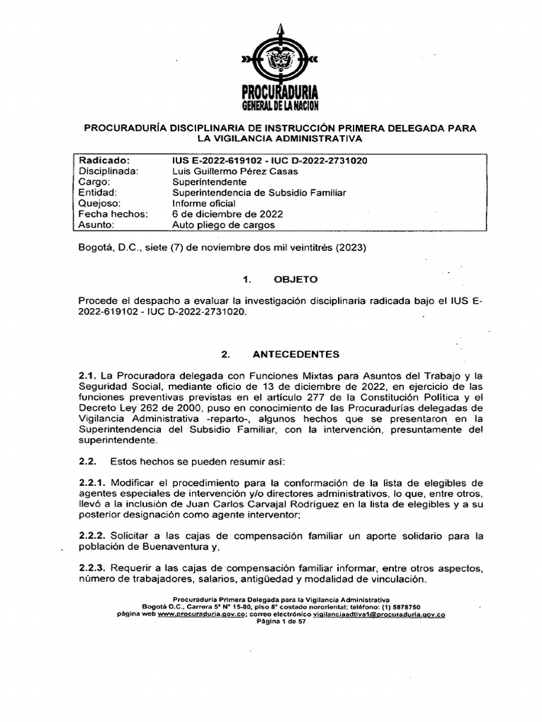 E-2022-619102 Pliego de Cargos | PDF | Derecho laboral | Bogotá