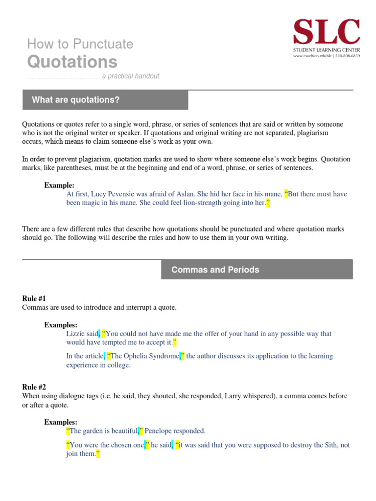 Quotation Marks Handout | Download Free PDF | Ellipsis | Quotation Mark