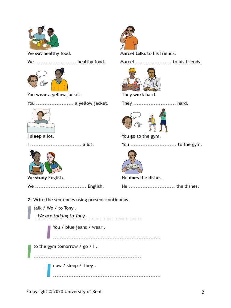 Present Continuous Worksheet | PDF