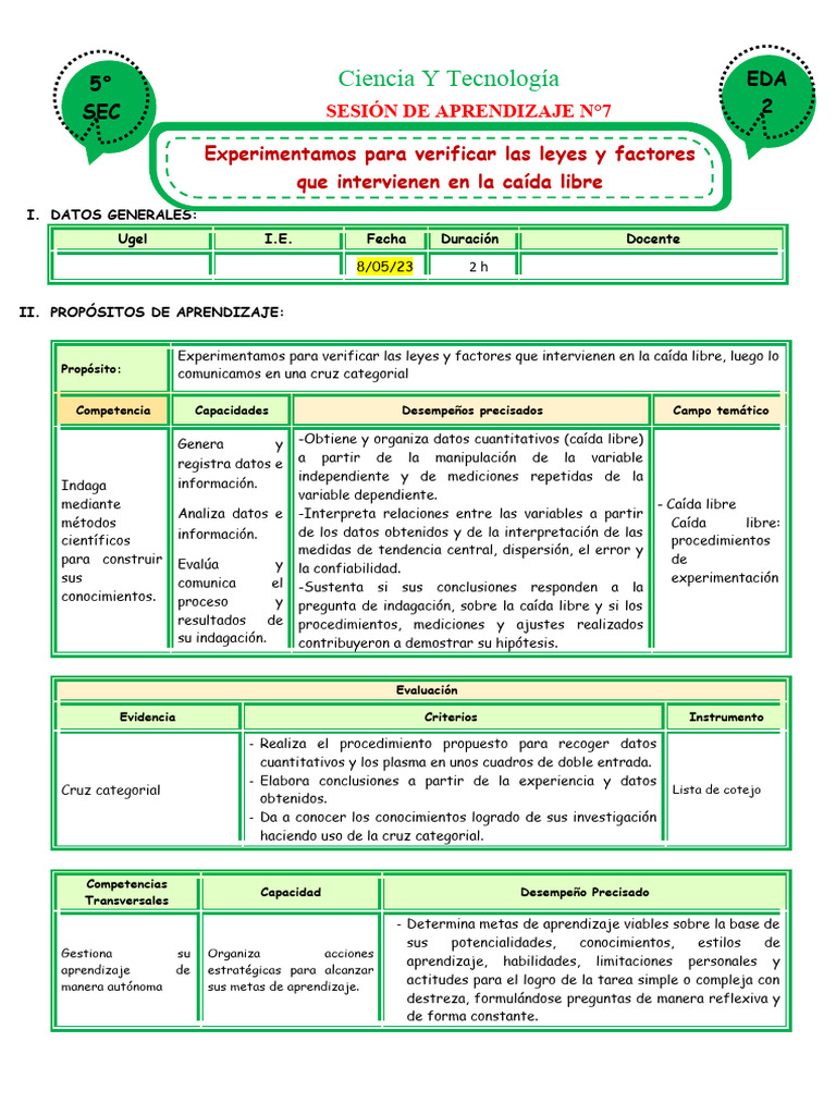 5° SESIÓN DE APRENDIZAJE SESIÓN 7-SEM.4-EXP.2-CyT | Descargar gratis PDF | Aprendizaje ...