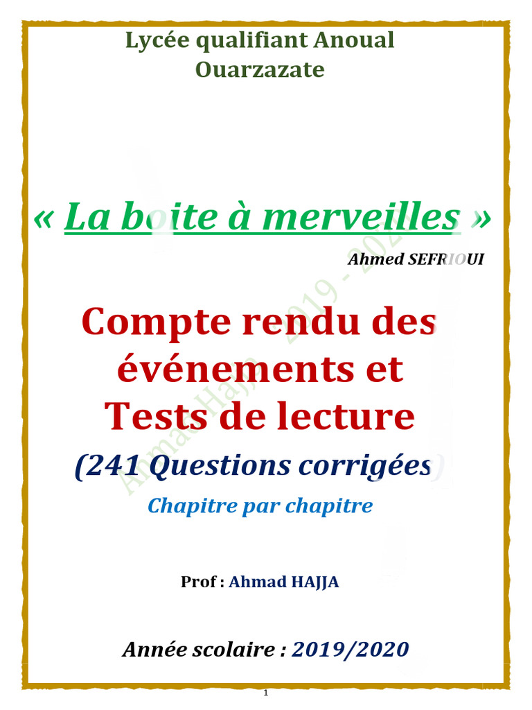 Compte Rendu : La Boîte à Merveilles | PDF