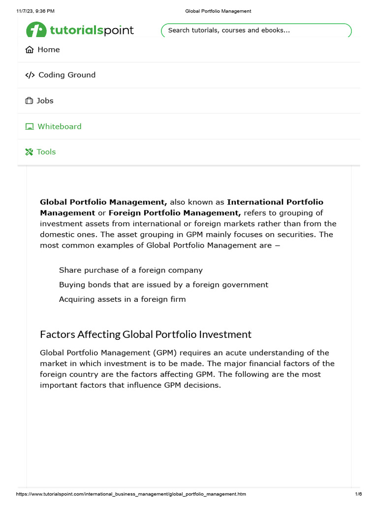 Global Portfolio Management | PDF | Investing | Investment Fund