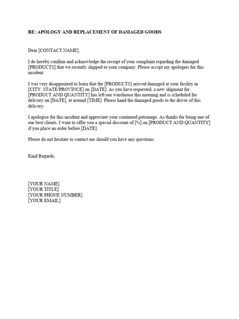 Apology and Replacement of Damaged Goods | PDF