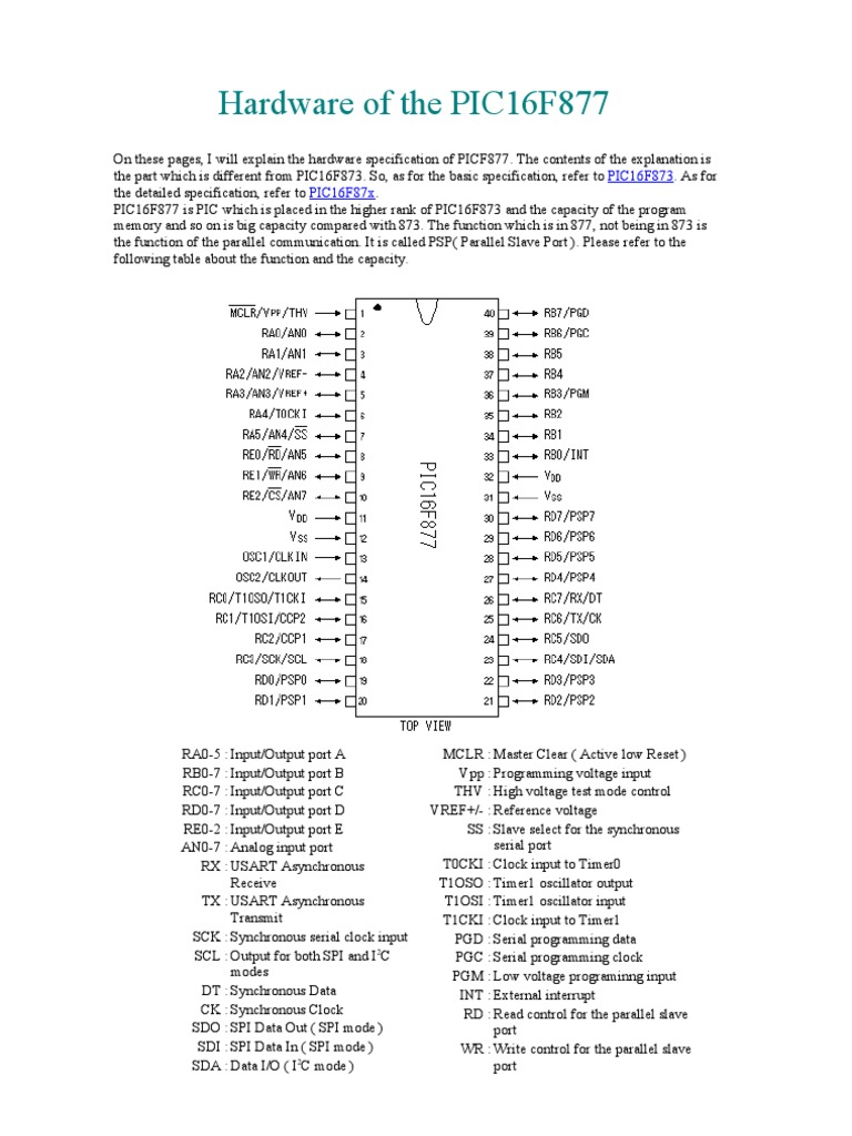 Hardware of The PIC16F877 | PDF | Office Equipment | Electronic Design