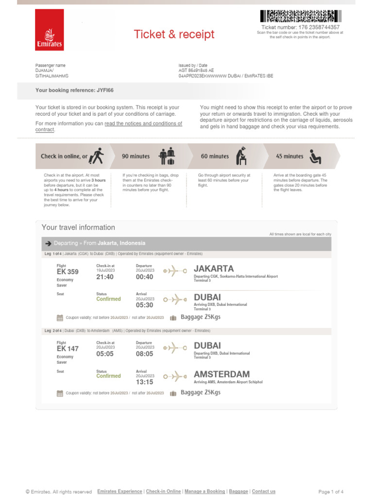 Emirates Ticket 1 | PDF | Baggage | Transport
