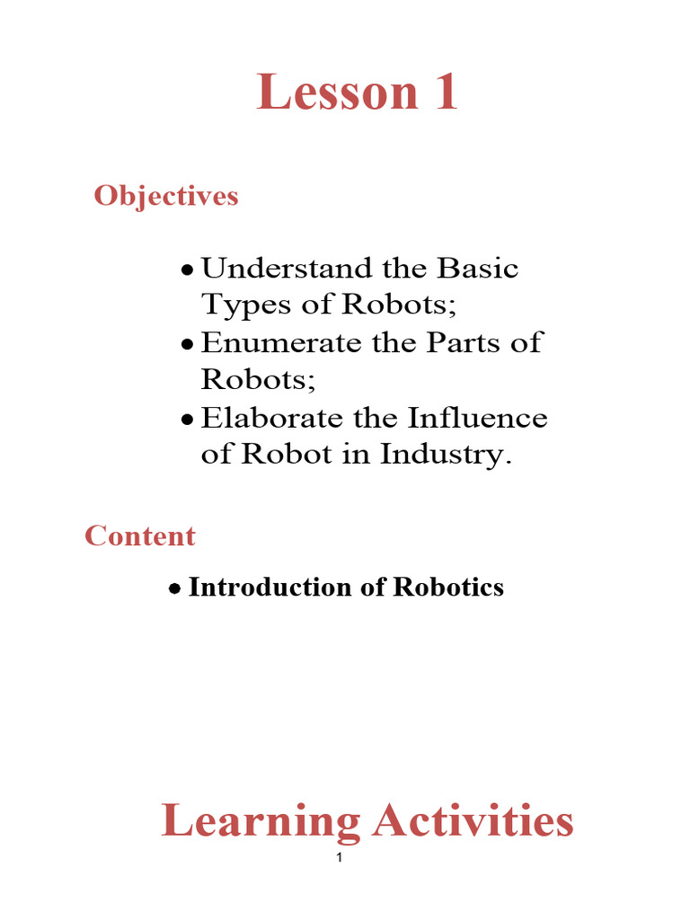 Lesson 1 CP Robotics Revised | PDF | Robot | Robotics Lesson 1 CP Robotics Revised | PDF | Robot | Robotics