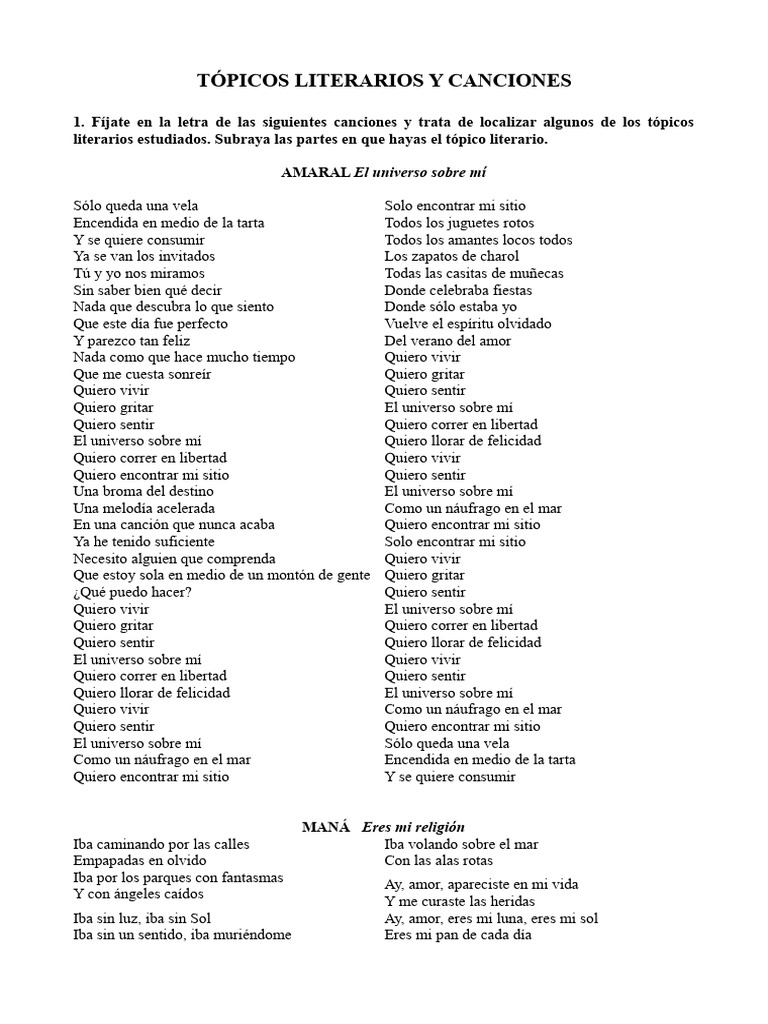 Tópicos Literarios en Canciones | PDF