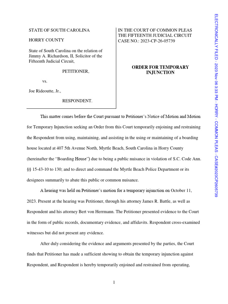 Yellow House Formal Order On Temporary Injunction | PDF | Nuisance ...