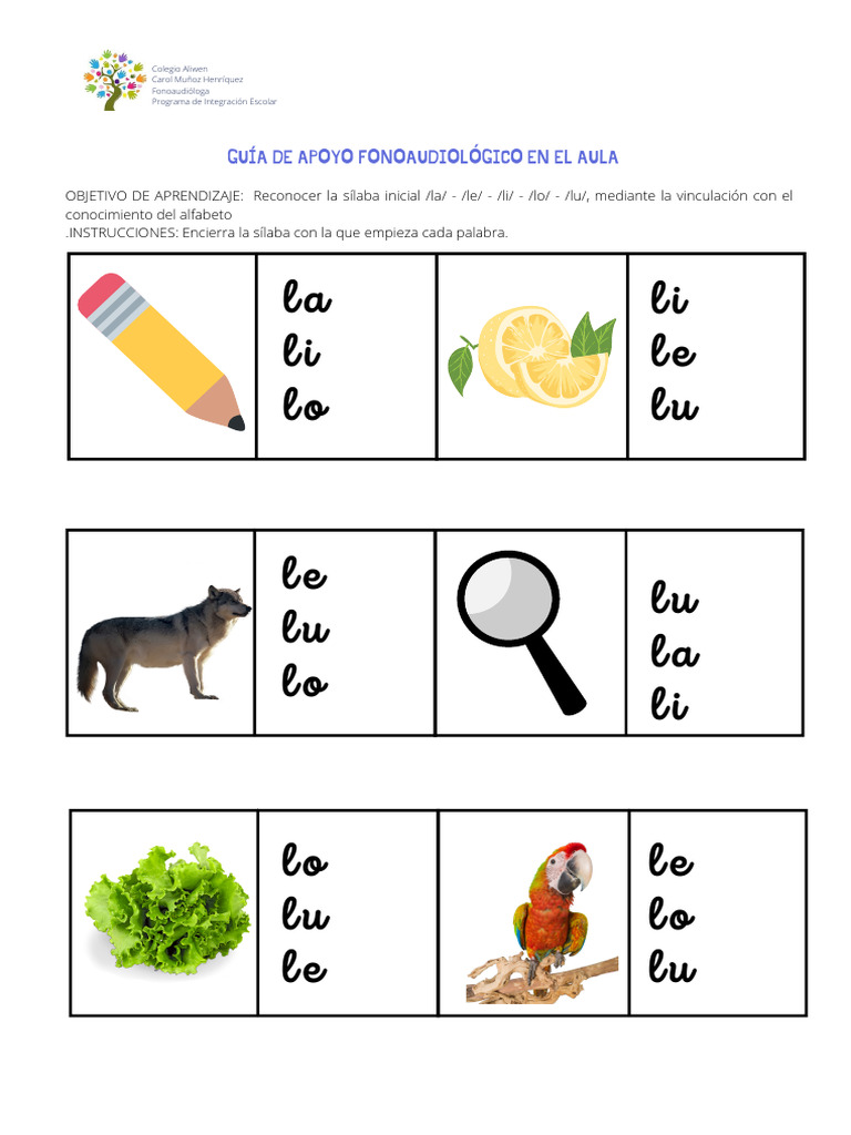 Conciencia Fonológica Con El Fonema L | PDF | Estudios de idiomas ...