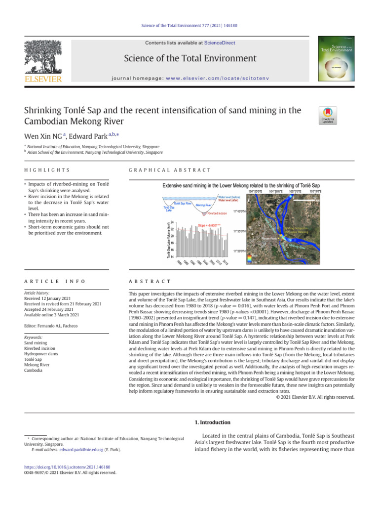 Shrinking Tonlé Sap and The Recent Intensification of Sand Mining in ... Shrinking Tonlé Sap and The Recent Intensification of Sand Mining in ...