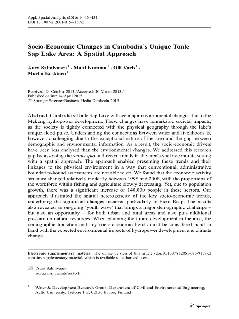 Socio-Economic Changes in Cambodia's Unique Tonle Sap Lake Area - A Spatial Approach | Download ...