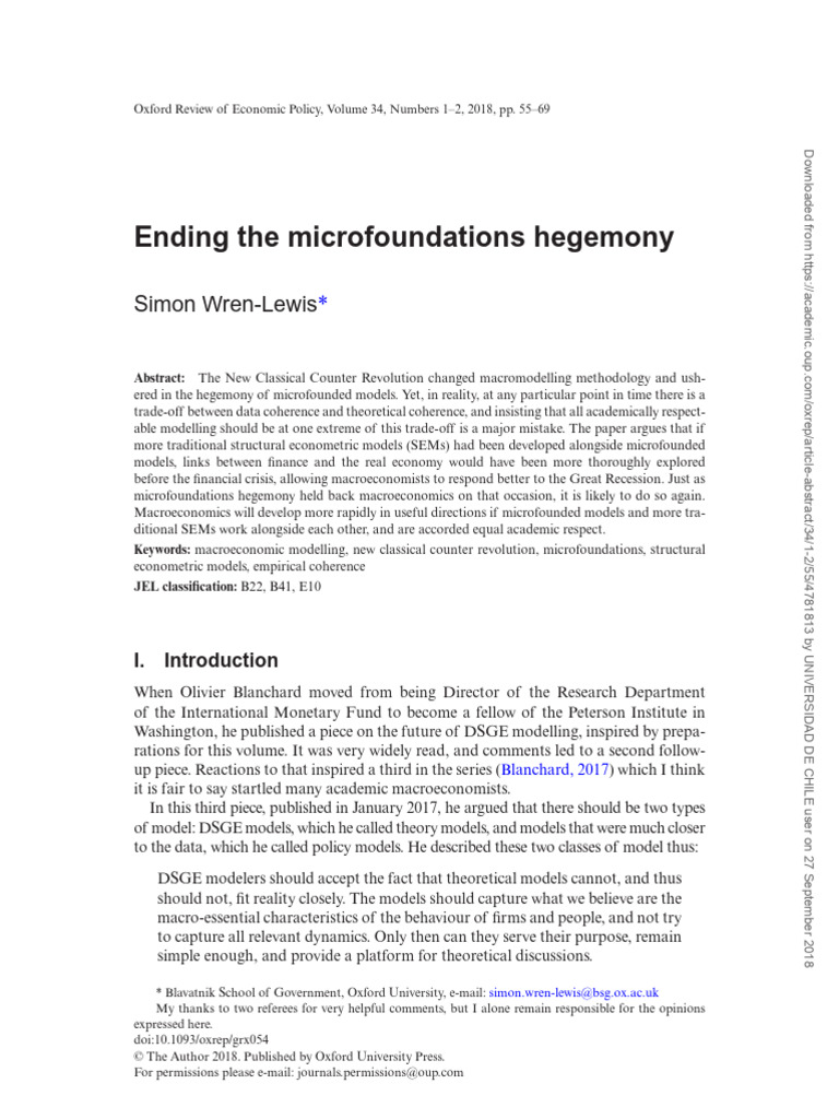 Oxford - 03. Wren-Lewis (2018) | PDF | Macroeconomics | New Keynesian ...