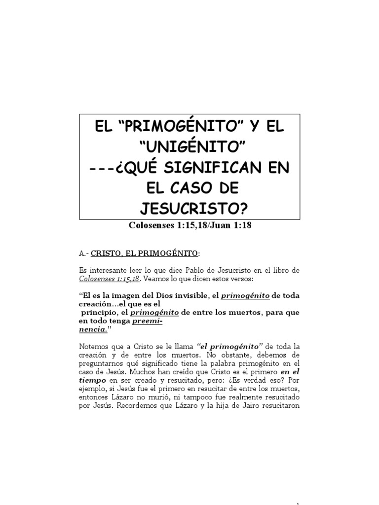 Cristo Como Primogenito y Unigenito | PDF | Isaac | Jesús