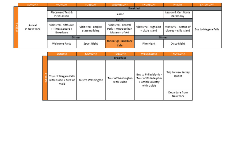 NY Fordham + East Coast Tour - Sample Timetable 2023 | PDF | New York City