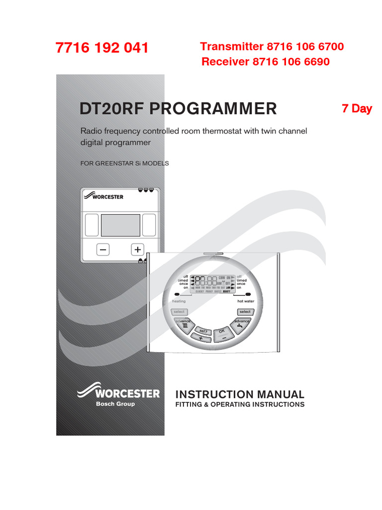 Worcester DT20RF Mk1 Programmer Installation and Servicing Instructions | PDF | Radio | Electricity