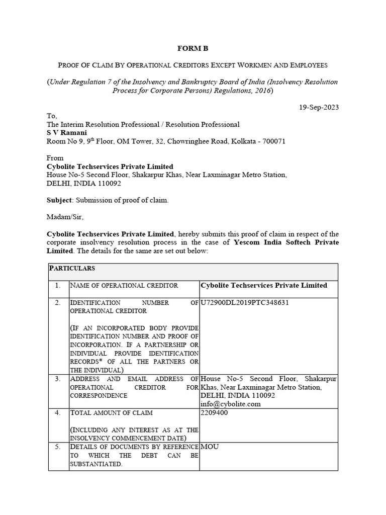 Form B | PDF | Insolvency | Bankruptcy
