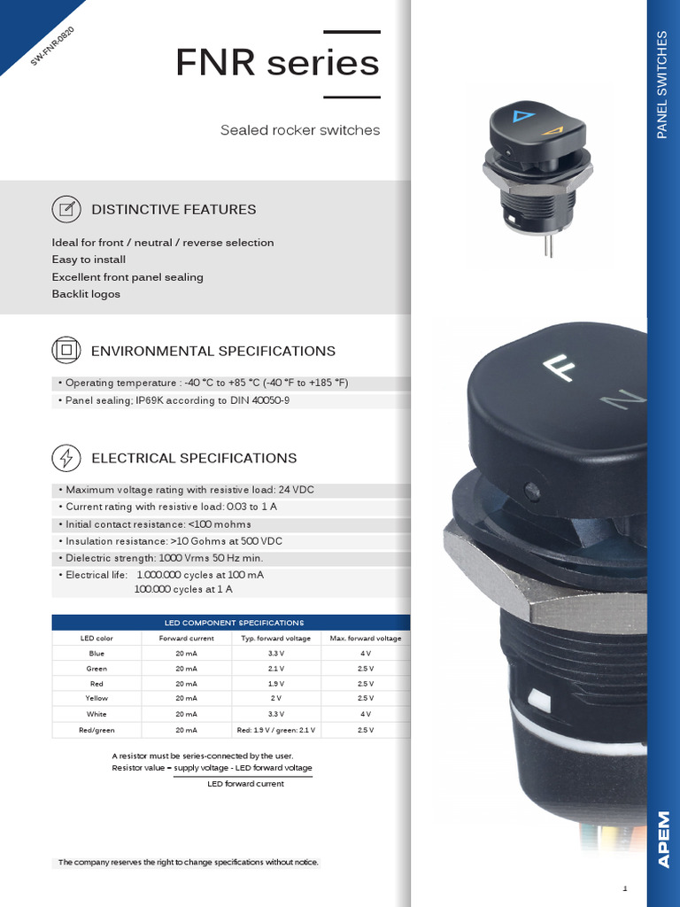 APEM Rocker Switches Series FNR Data Sheet-1917789 | PDF | Electrical ...