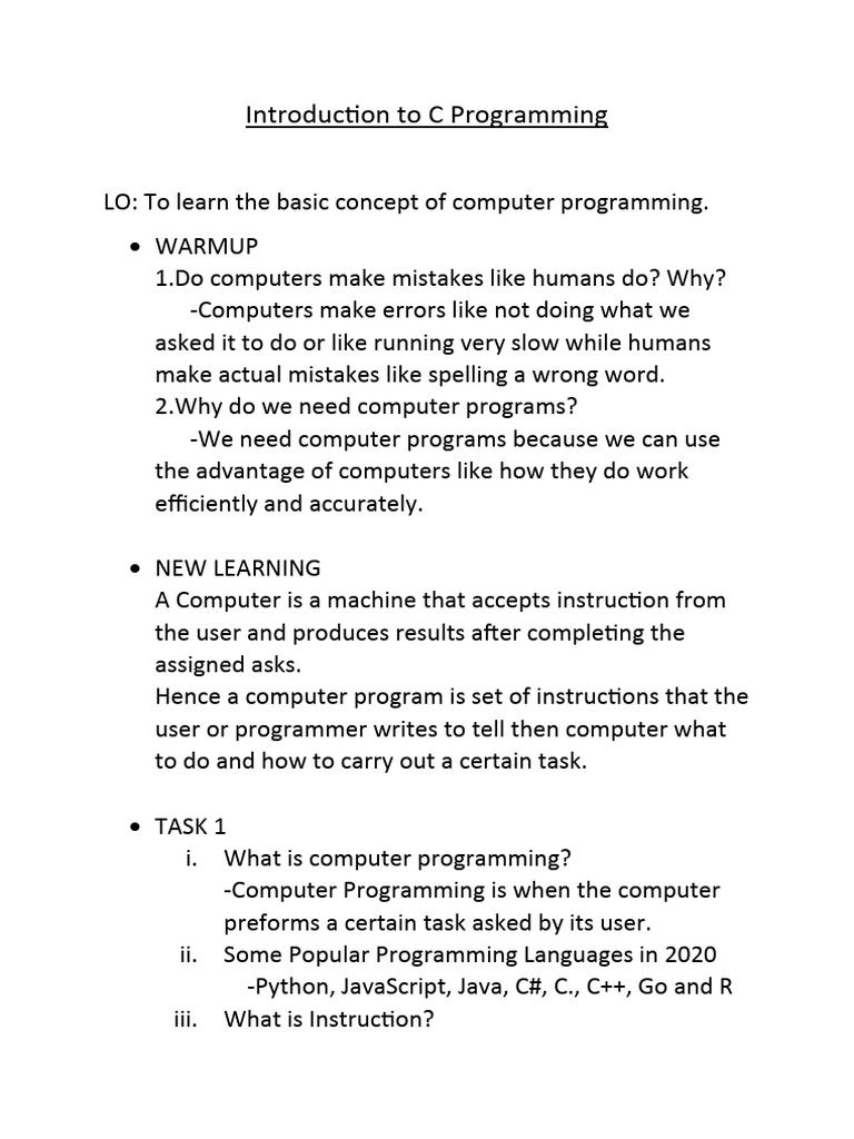 Introduction To C Programming Pdf Computer Programming Programming Language
