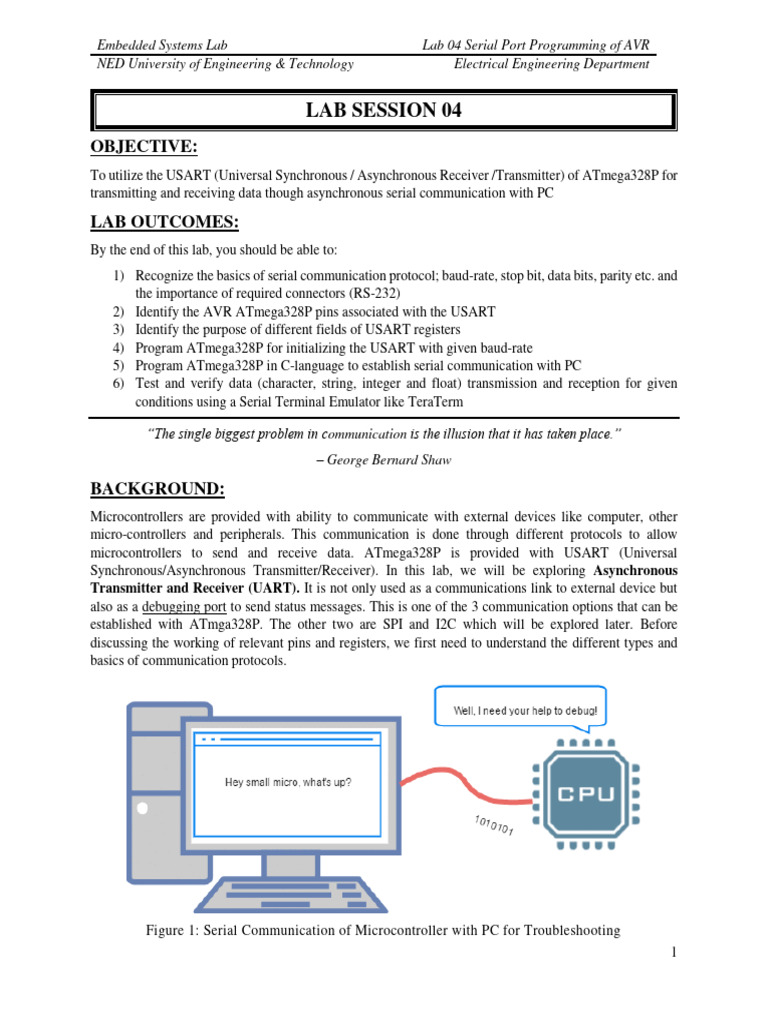 Embedded Systems Lab04 USART | Download Free PDF | Bit Rate | Analog To Digital Converter