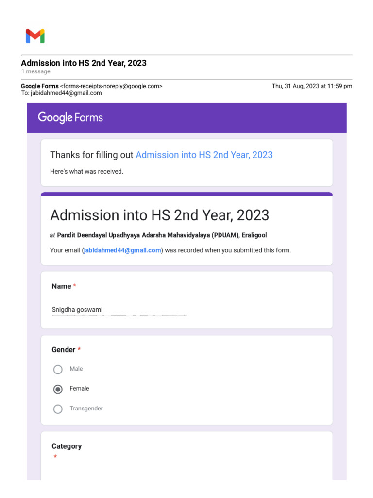 Gmail - Admission Into HS 2nd Year, 2023 | PDF