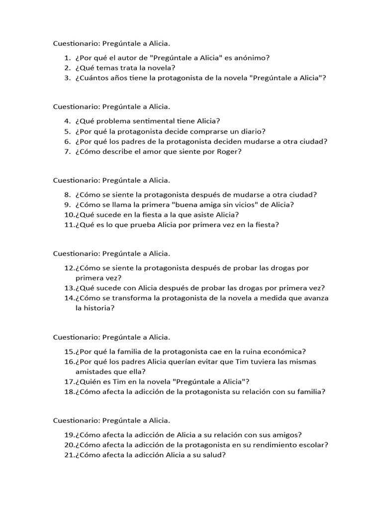 Cuestionario Pregúntale A Alicia | PDF