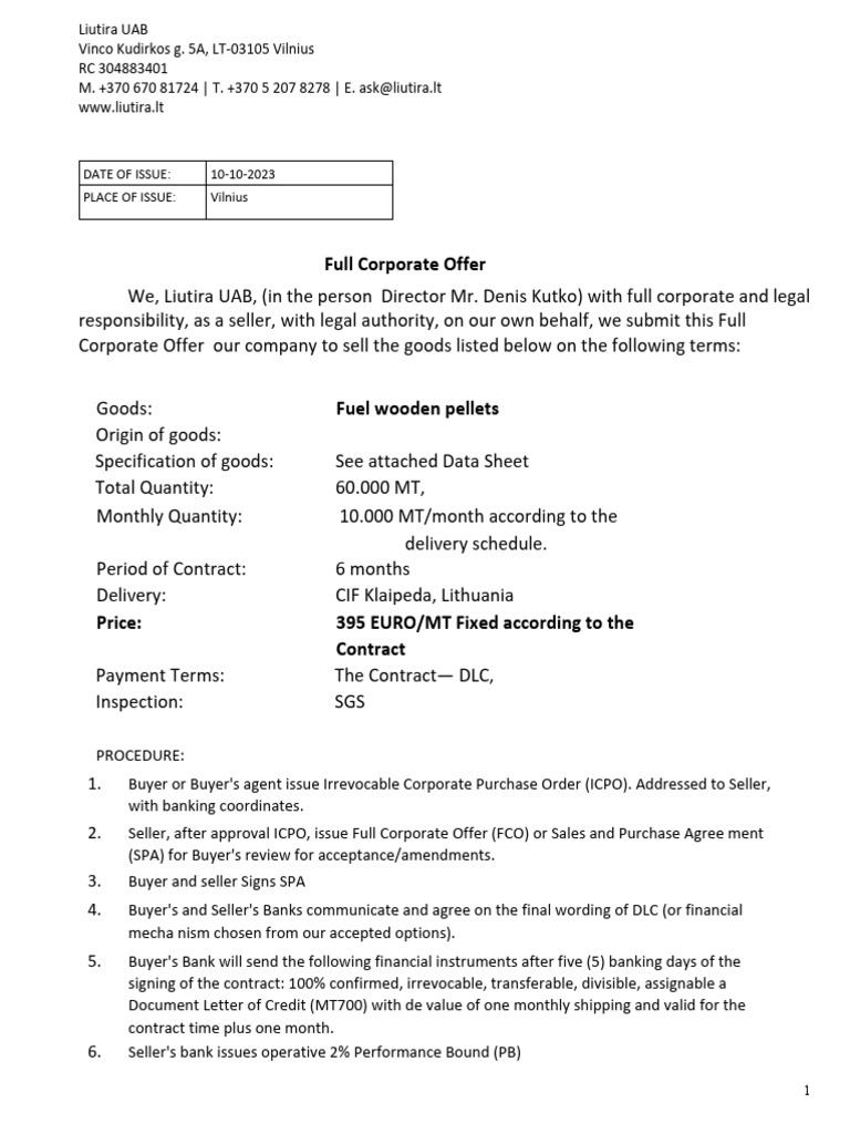 Full Corporate Offer WP | PDF | Letter Of Credit | Business