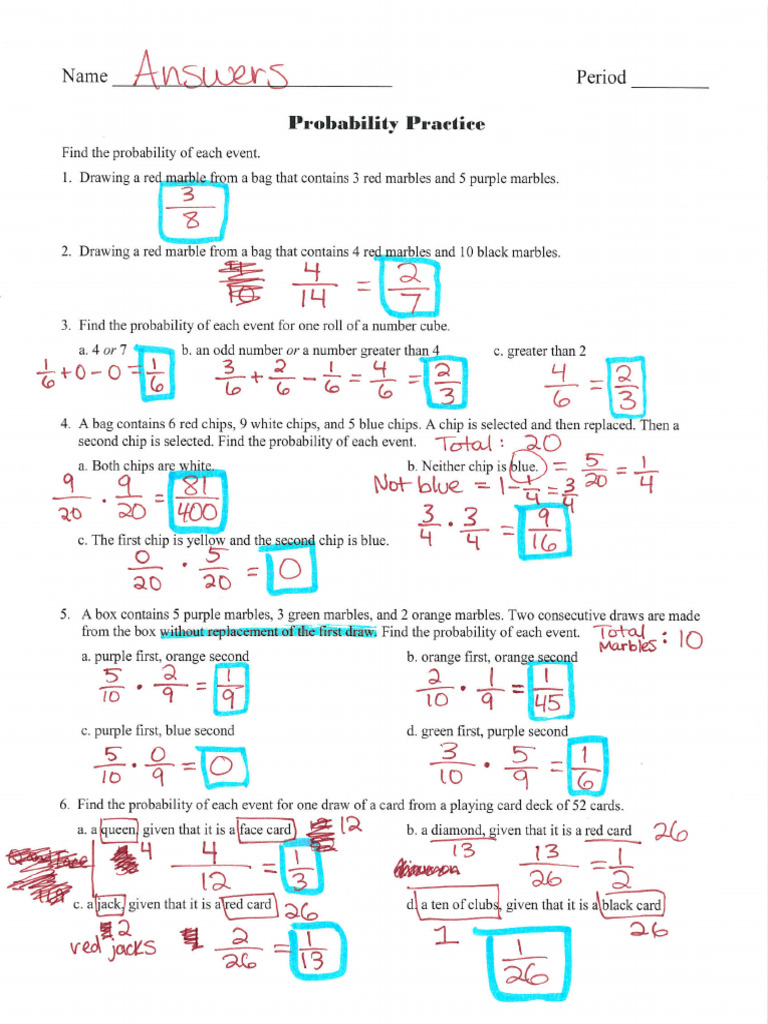 Probability Extra Practice ANSWERS | PDF
