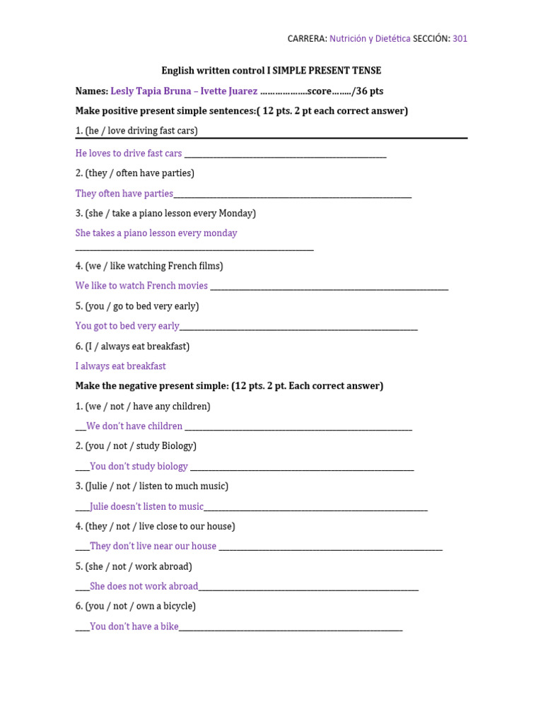 Eva Simple Present Tense Flexible 2023 | PDF